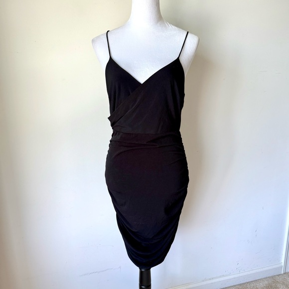 Windsor | Dresses | Windsor Black Blouson Surplice Draped Backless Mini ...